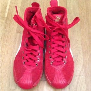 Puma | Shoes | Rare Puma Red Suede High Tops | Poshmark
